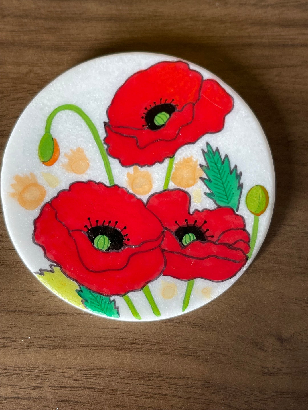 Red Poppies Painted Rock With Greenery SEALED Santorini Rock - Etsy