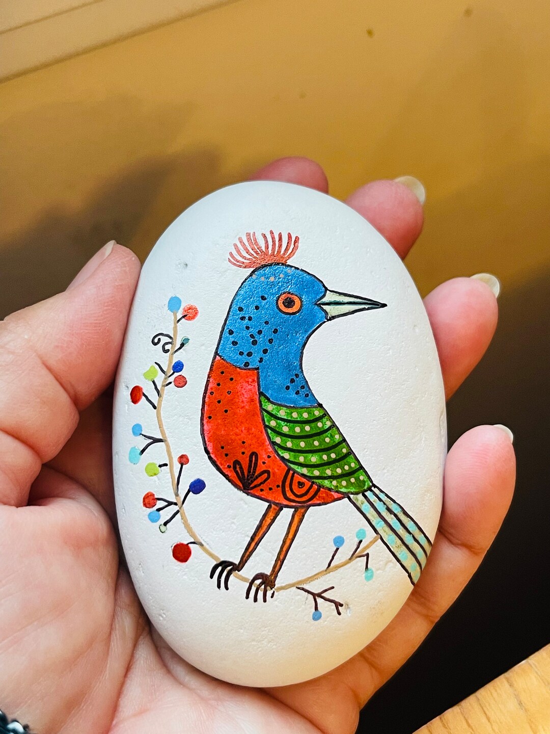 Whimsical Metallic Blue Bird Painted Rock SEALED - Etsy