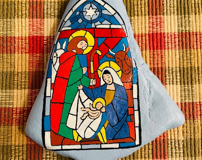 Nativity Scene Painted Rock in Stained Glass Effect SEALED - Etsy