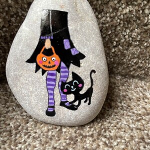 Halloween Witch and Black Cat Painted Rock SEALED - Etsy