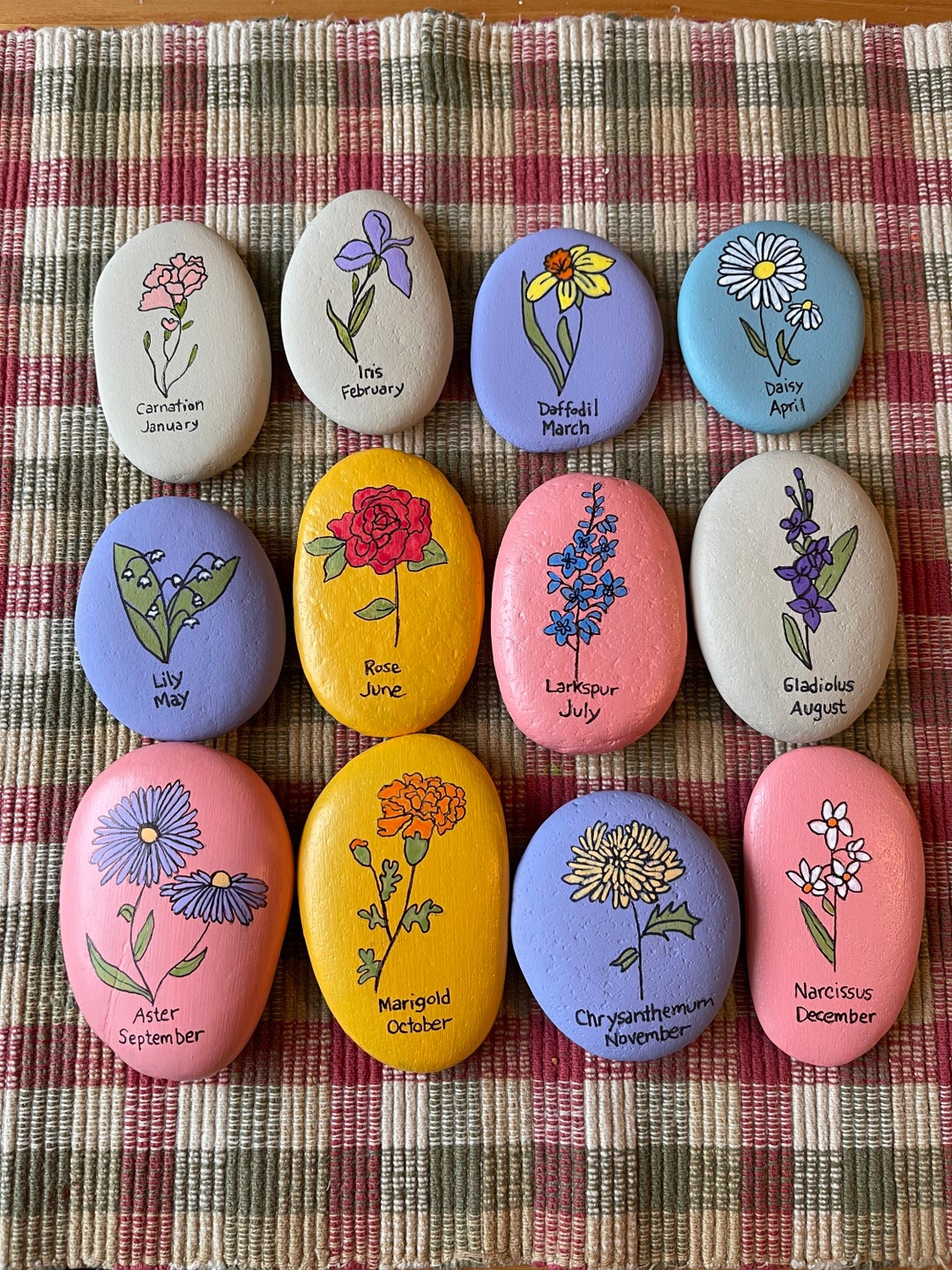 Birth Month Flower Painted Rocks SEALED Only 7.00 EACH - Etsy