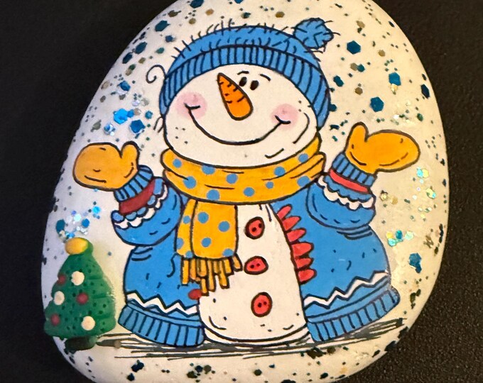 Adorable Snowman With 3D Christmas Tree Painted Rock SEALED Painted ...