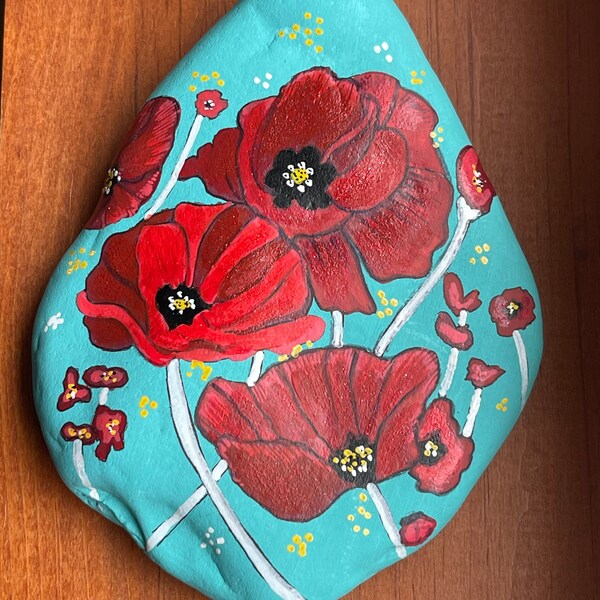 Poppy Painted Rock - Etsy