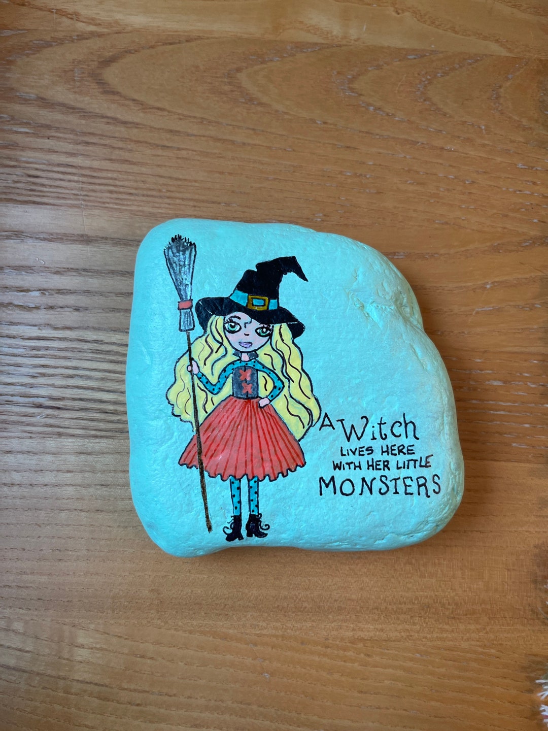 Witch Painted Rock Lives With Her Little Monsters Painted Rocks - Etsy