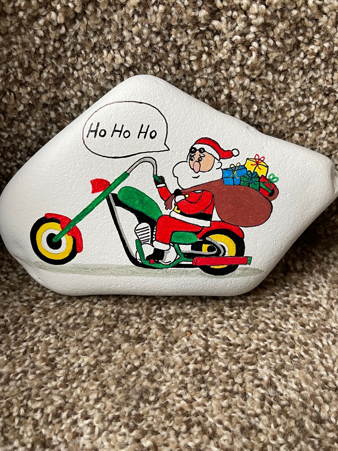 Santa on a Motorcycle Painted Rock SEALED Christmas Painted Rocks - Etsy