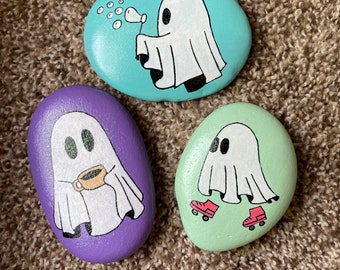 Fun Halloween Ghosts Painted Rocks SET OF 3 SEALED - Etsy