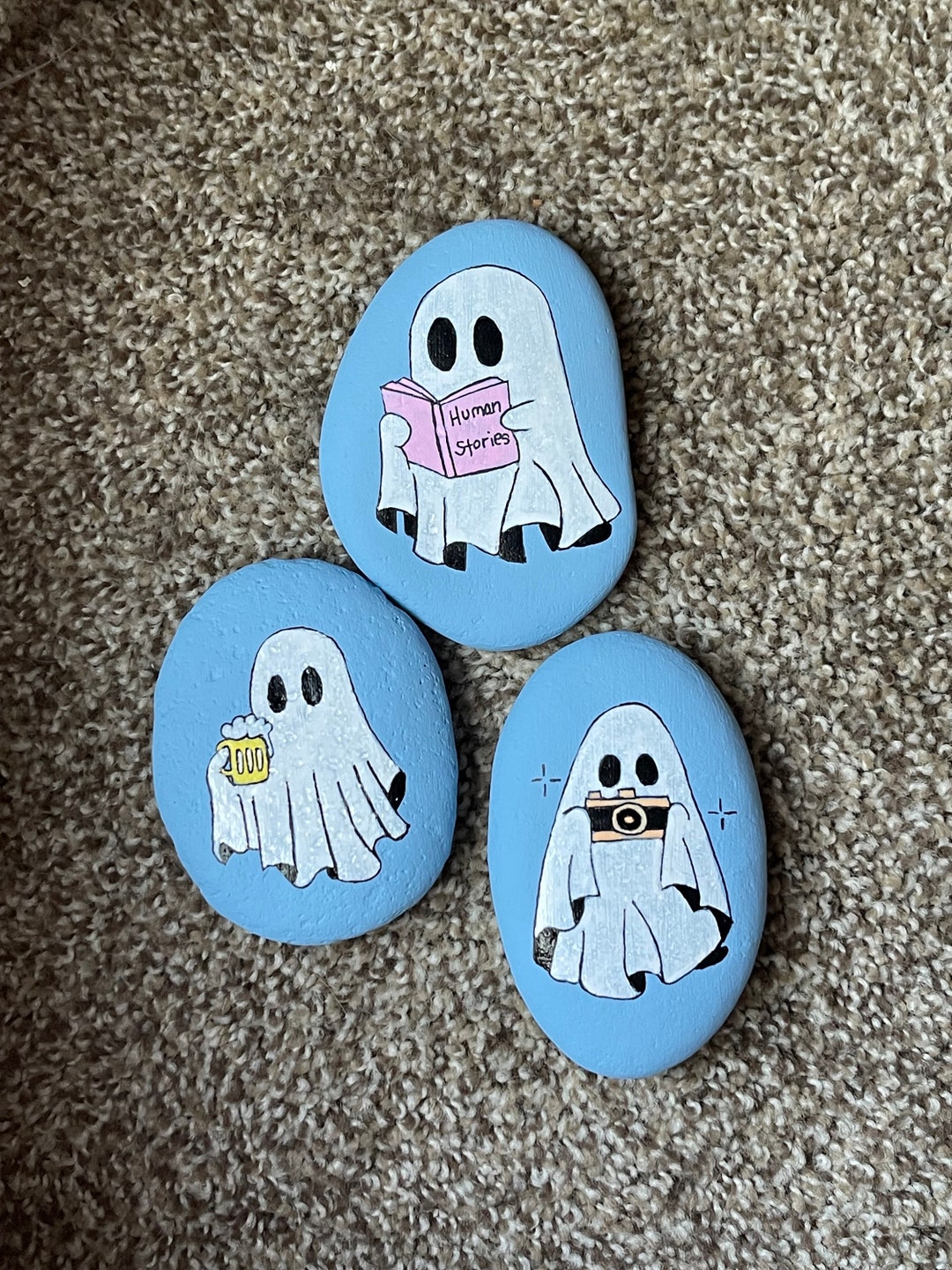 Fun Halloween Ghosts Painted Rocks SEALED Only 8 Dollars - Etsy