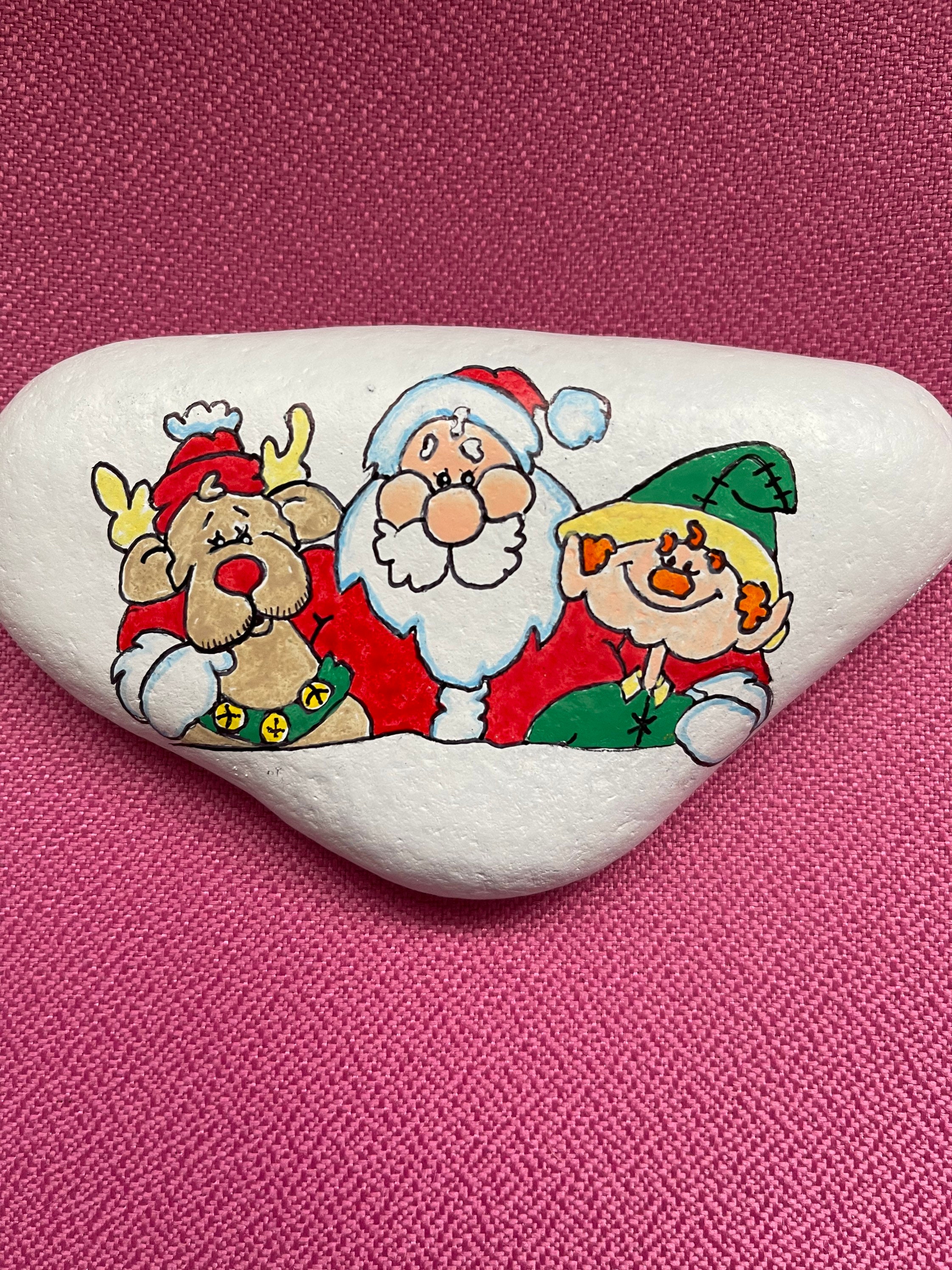 Santa Reindeer and Elf Painted Rock Christmas Trio - Etsy