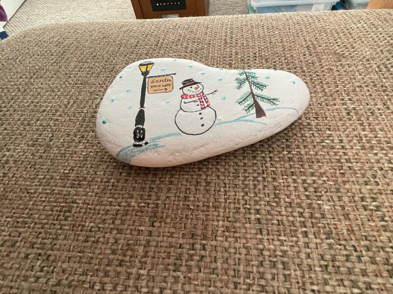 Snowman Painted Rock With Santa This Way Sign SEALED - Etsy