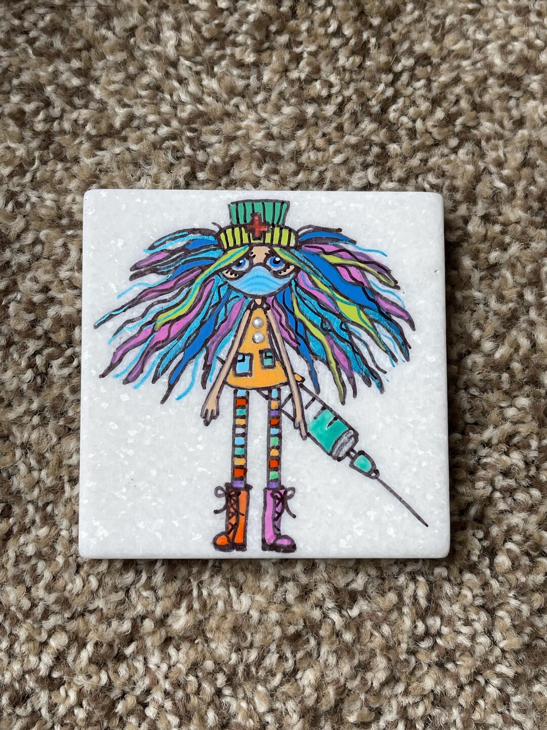 Quirky Nurse Painted Rock SEALED Wearing Mask - Etsy