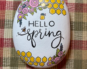 Hello Spring Painted Rock With Wildflowers SEALED - Etsy
