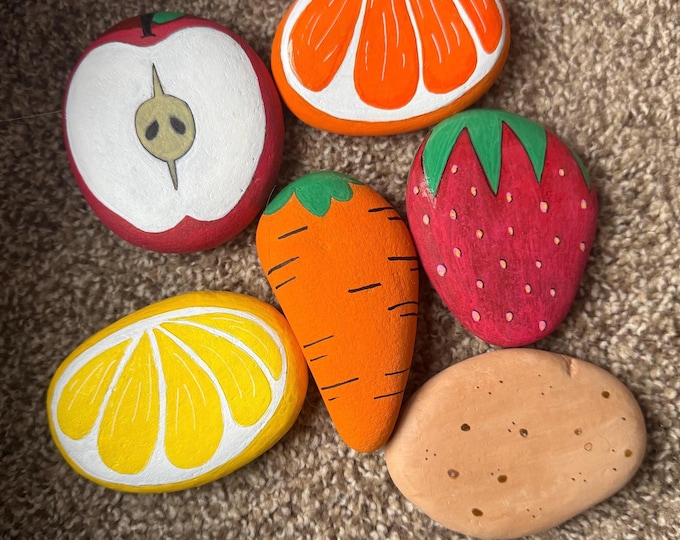 Food Painted Rocks - Set of 6 ! SEALED Mud Kitchen Stones - Etsy