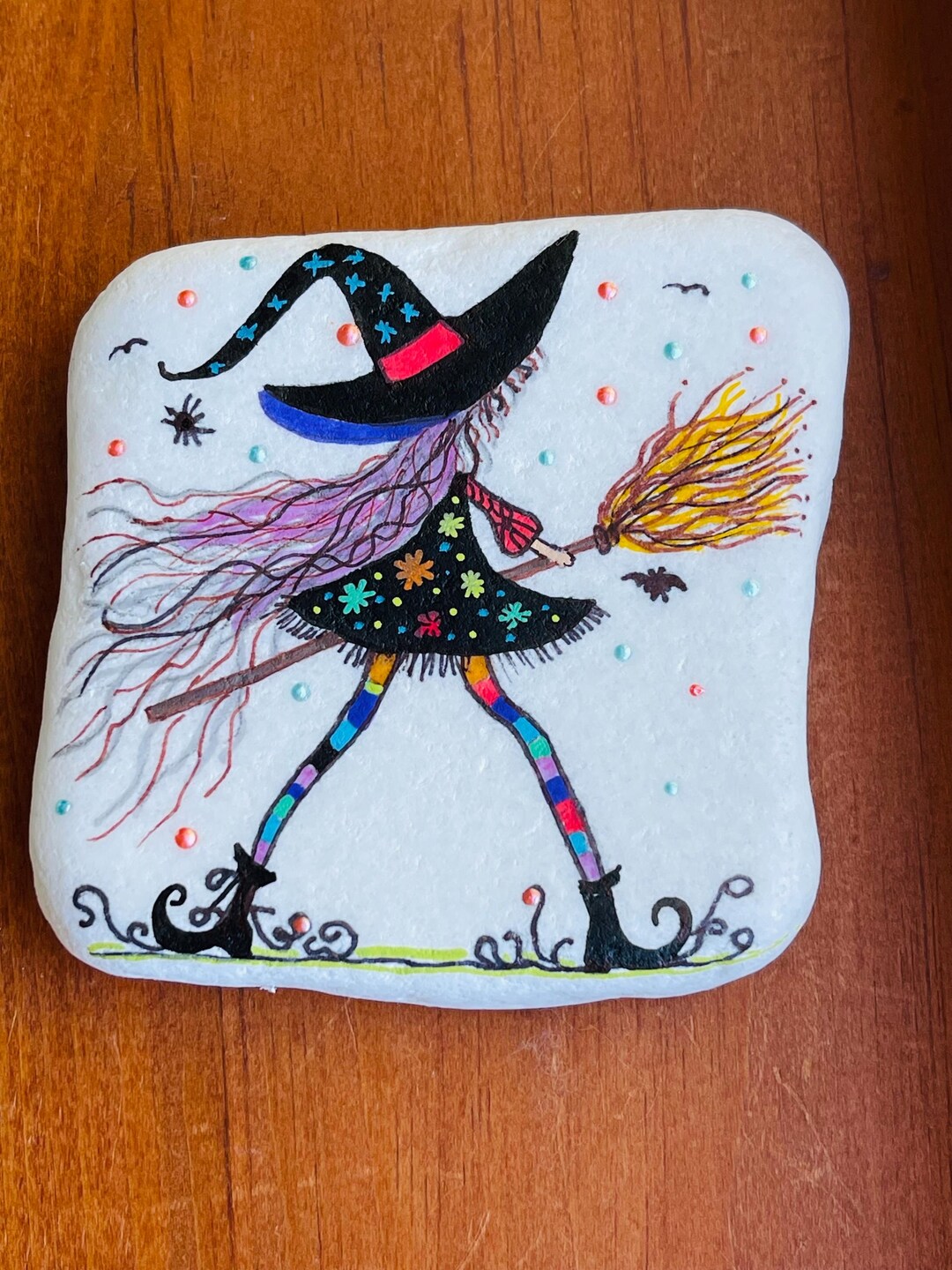 Whimsical Walking Witch Painted Rock SEALED Holding Broom - Etsy