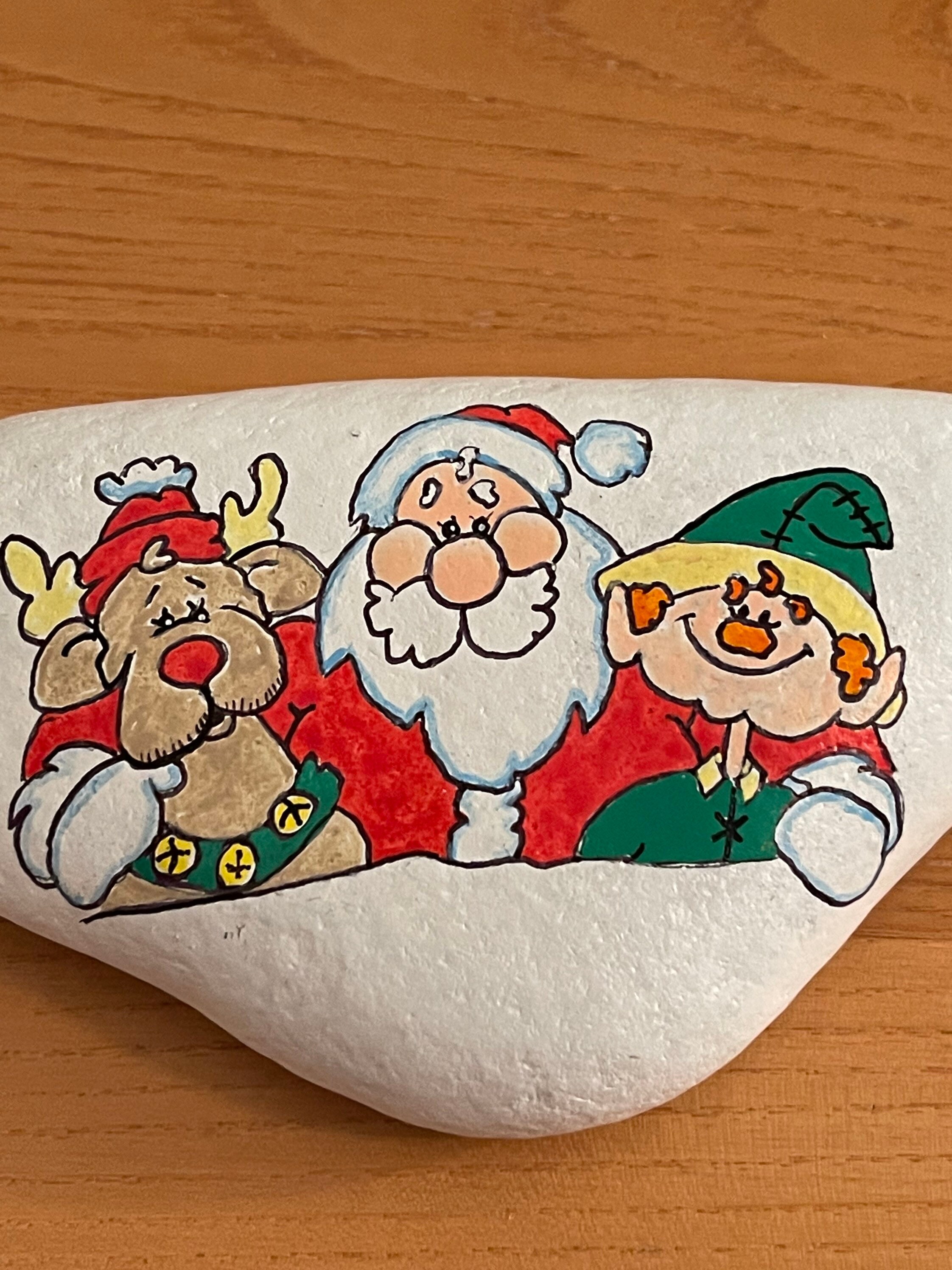 Santa Reindeer and Elf Painted Rock Christmas Trio - Etsy