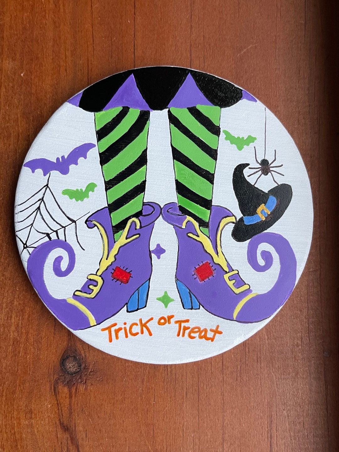 Trick or Treat Painted Rock - Witch’s Legs SEALED Santorini Round Rock ...