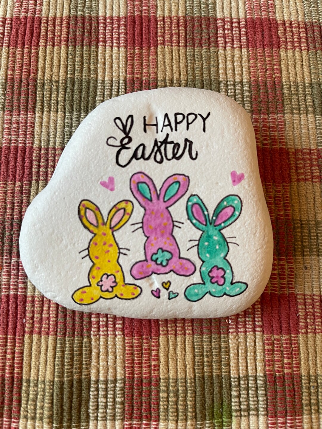 Happy Easter Painted Rock Three Bunnies SEALED - Etsy