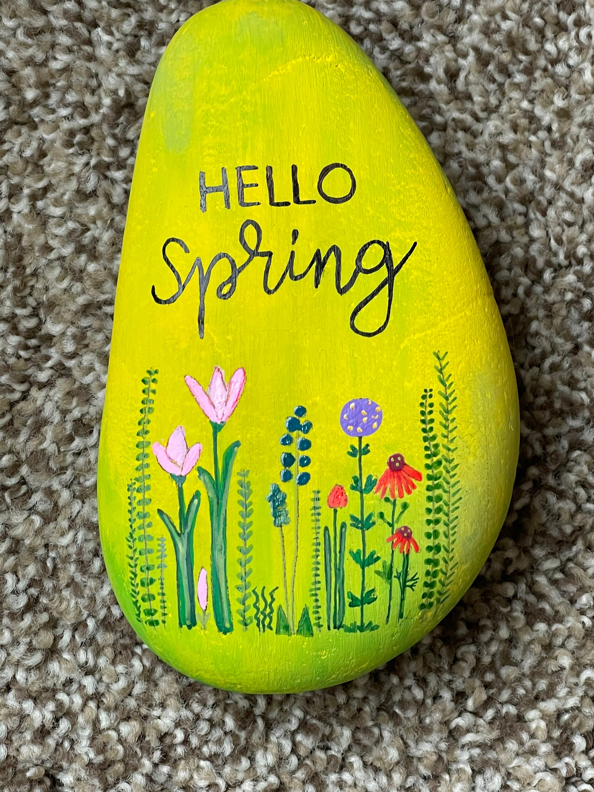 Hello Spring Painted Rock With Wildflowers SEALED - Etsy