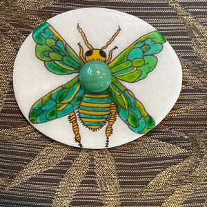 Metallic Green and Gold Bee Painted Rock SEALED 3D Glass Gem - Etsy
