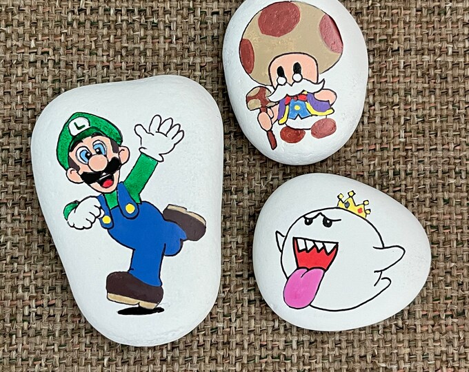 Super Mario Bros. Characters Painted Rocks -set of 3 ! SEALED Luigi ...