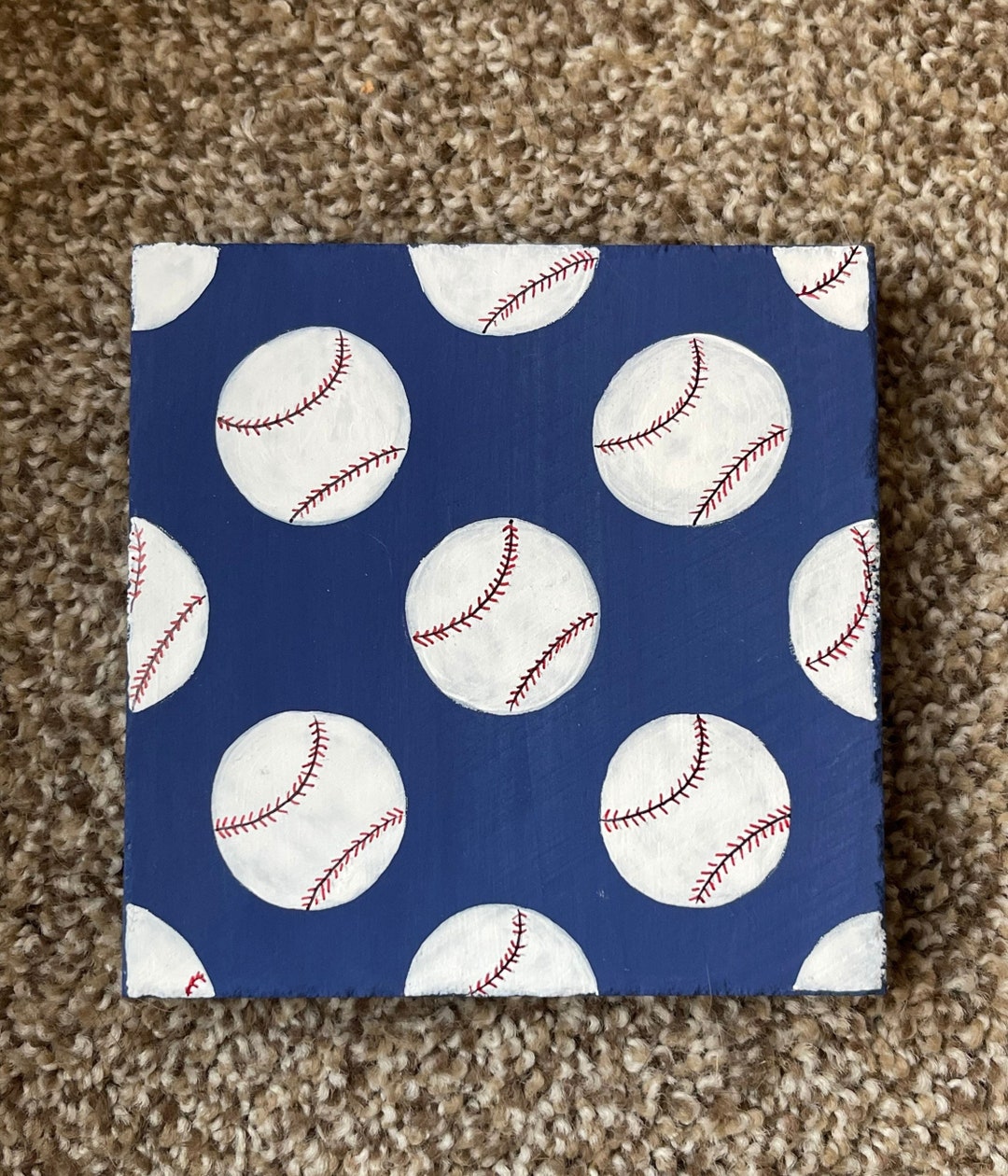 Baseball Painted Rock SEALED Fun Square Painted Rocks - Etsy