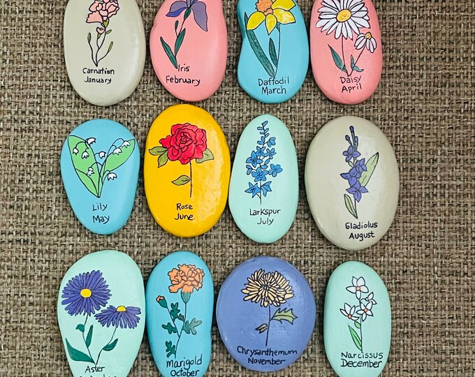 Birth Month Flower Painted Rocks SEALED Only 5 Bucks EACH! - Etsy