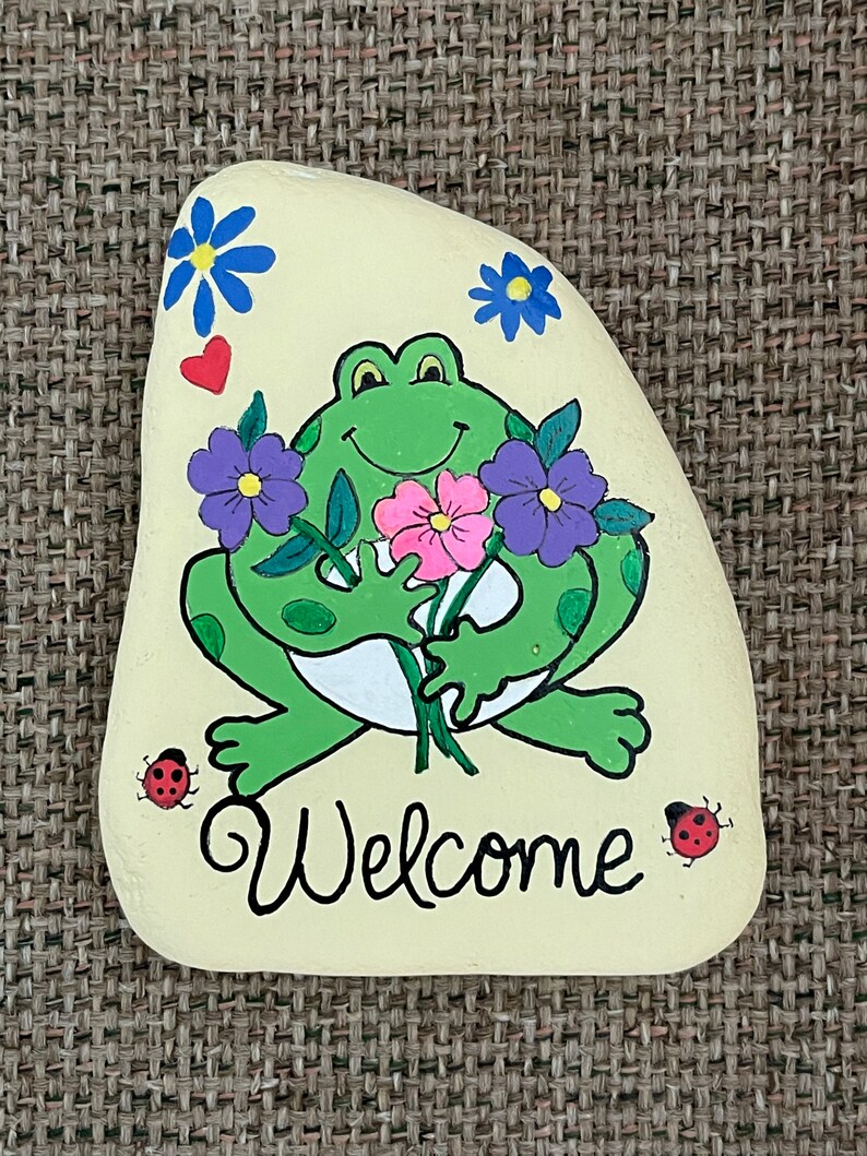 Welcome Frog Painted Rock SEALED - Etsy