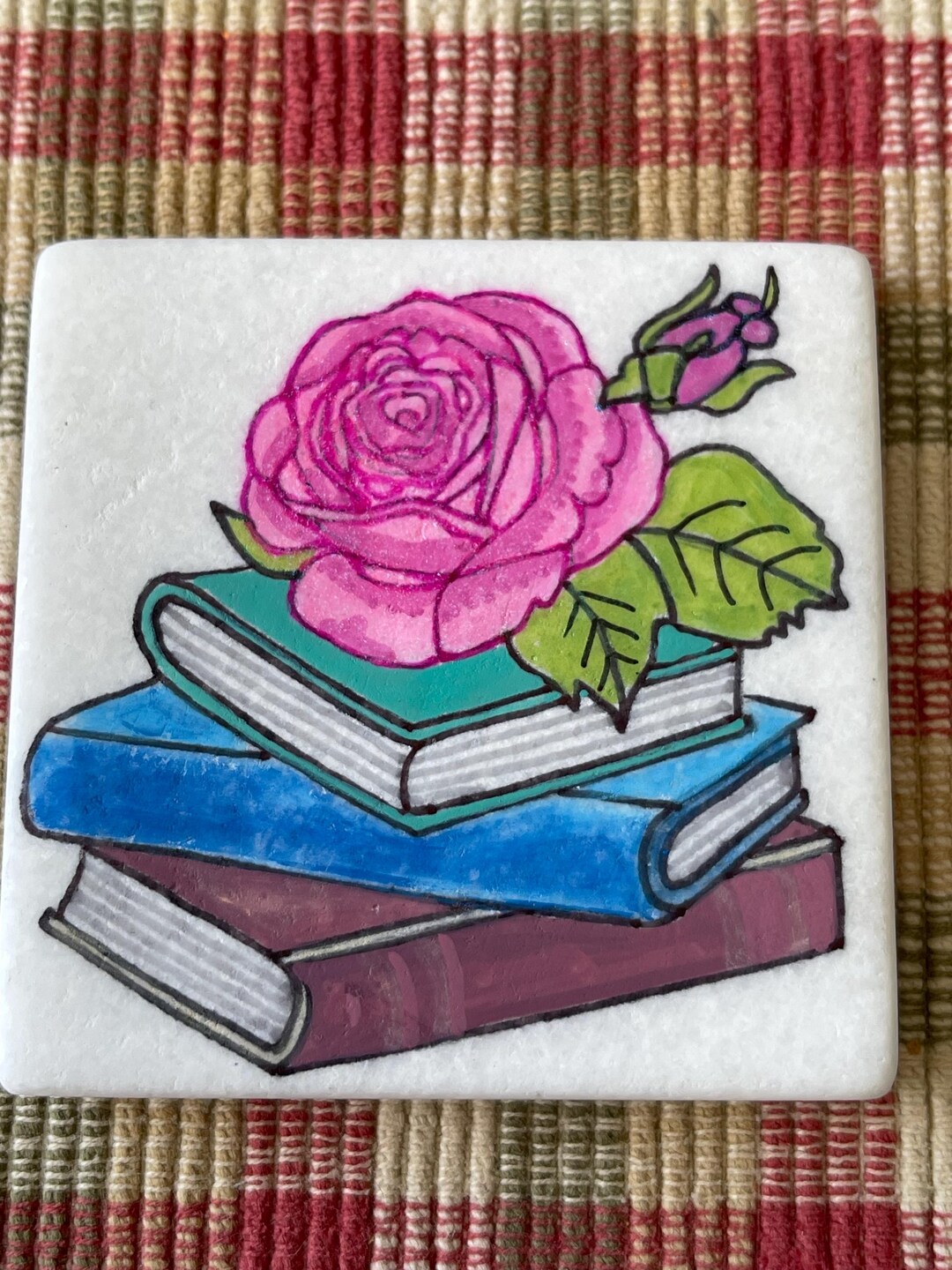 Books and Roses Painted Rock SEALED Santorini Rock - Etsy