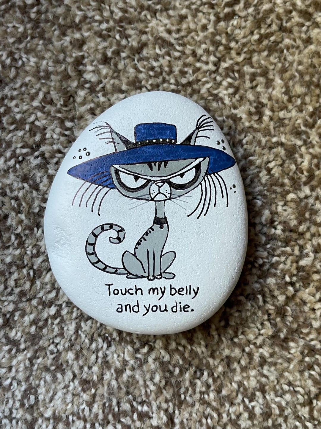 From the Angry Cat Painted Rock SEALED Touch My Belly - Etsy