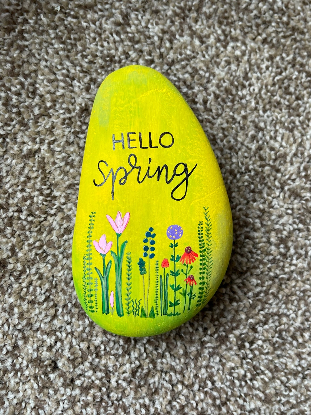 Hello Spring Painted Rock With Wildflowers SEALED - Etsy
