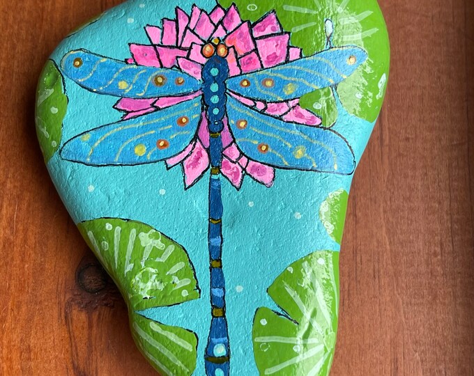 Dragonfly on Lily Pad Painted Rock SEALED Painted Rocks - Etsy
