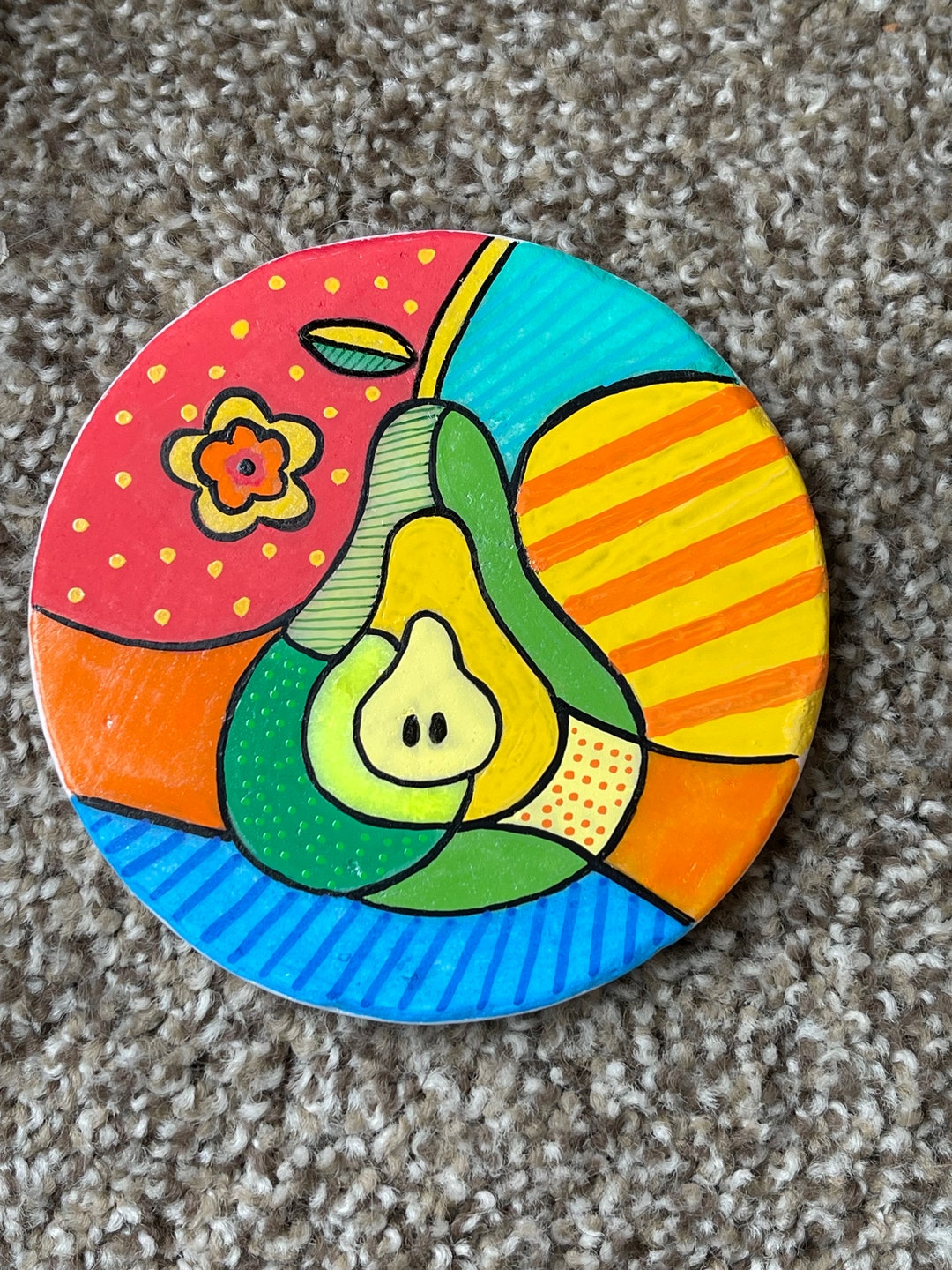 Pear Painted Rock SEALED Round Santorini Rock - Etsy