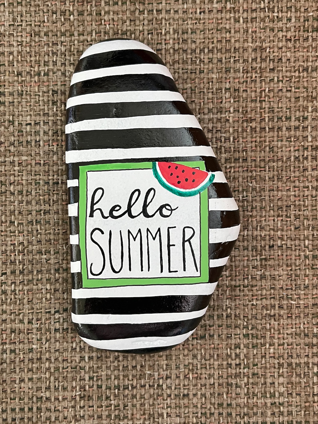 Hello Summer Painted Rock SEALED Striped - Etsy