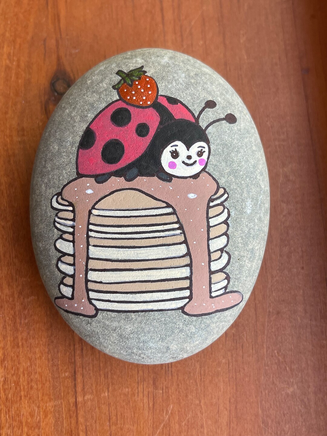 Quirky Ladybug Painted Rock on Stack of Pancakes SEALED - Etsy