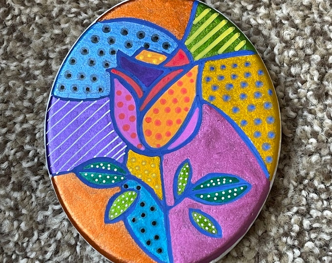 Rose Painted Rock SEALED on Metallic Background - Santorini Rock - Etsy