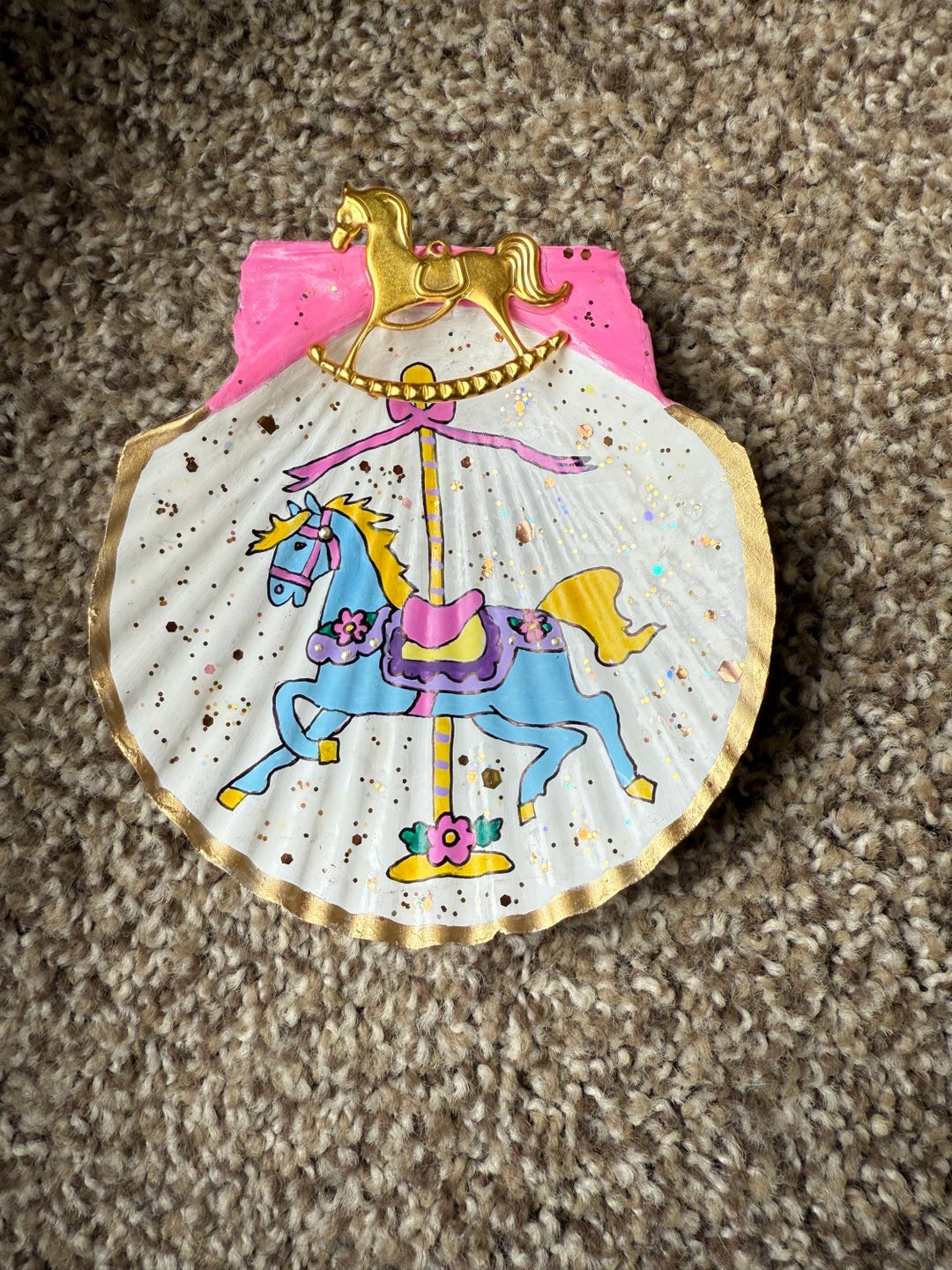 Carousel Horse Hand Painted Scallop Seashell 2 Sided With Gold ...
