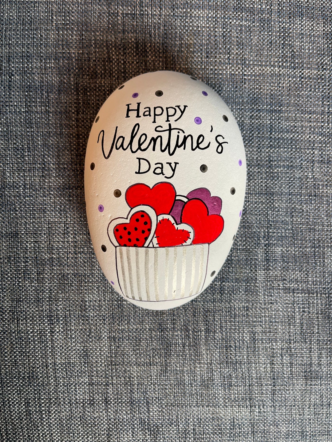 Happy Valentines Day Painted Rock Red and Purple Hearts SEALED Painted ...