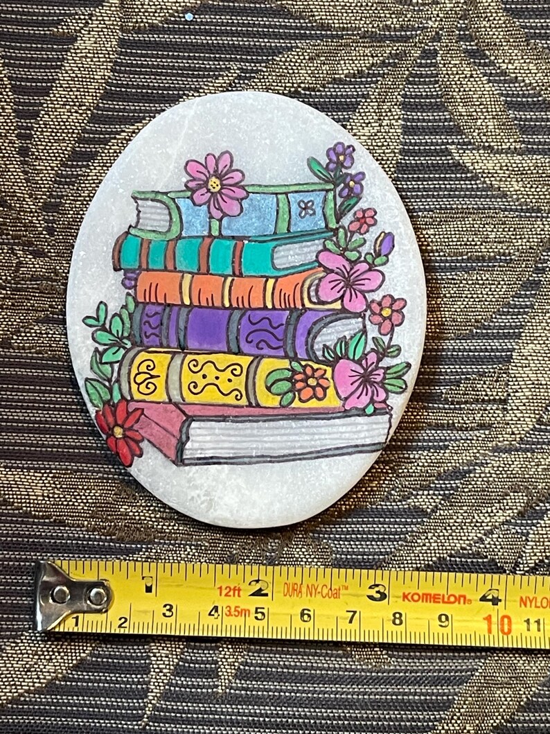 Books and Flowers Painted Rock SEALED Santorini Rock - Etsy