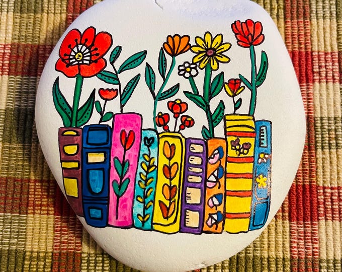 Books and Flowers Painted Rock SEALED Painted Rocks - Etsy