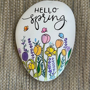 Hello Spring Painted Rock - SEALED Garden Painted Rocks - Etsy