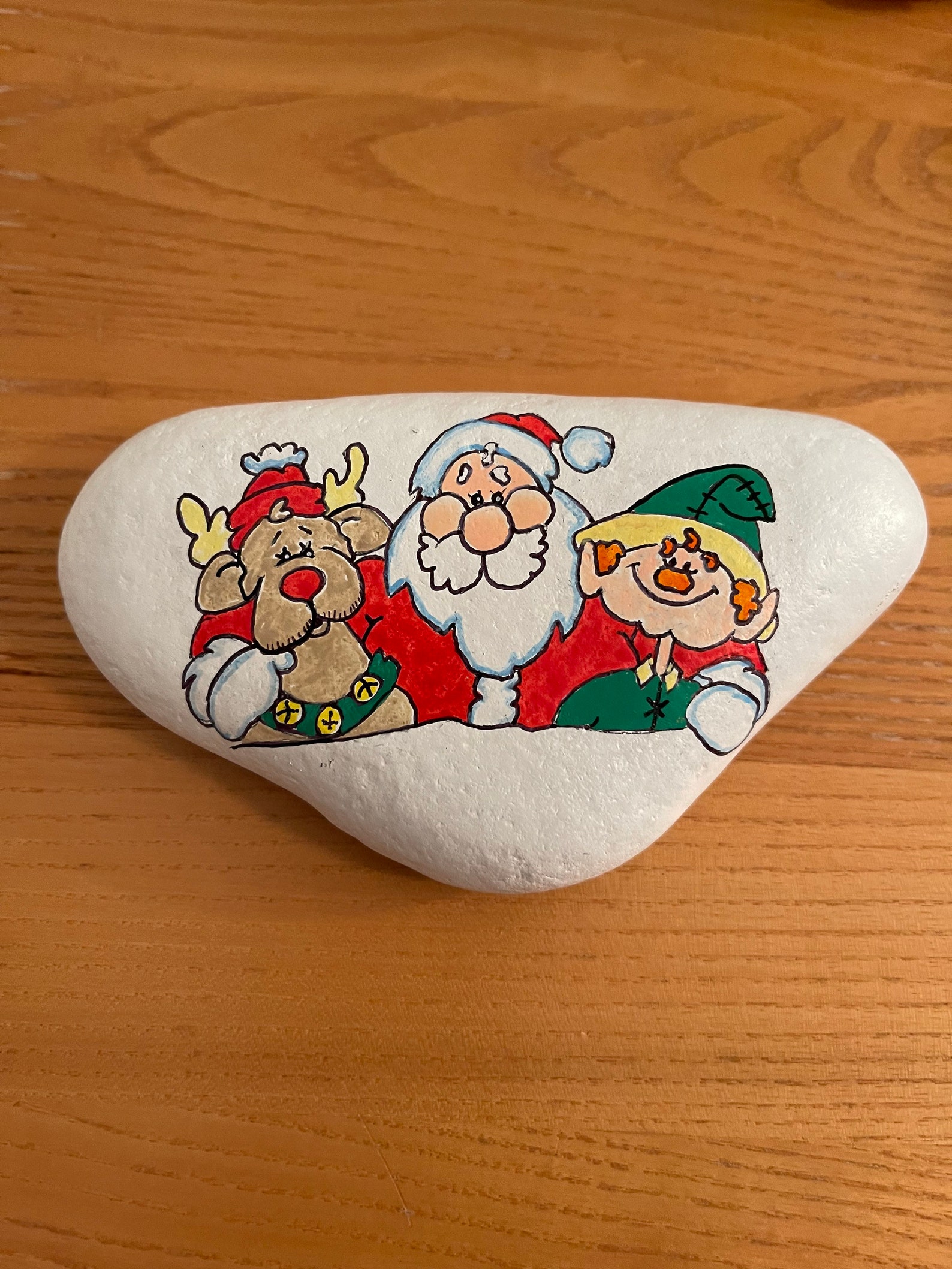 Santa Reindeer and Elf Painted Rock Christmas Trio - Etsy