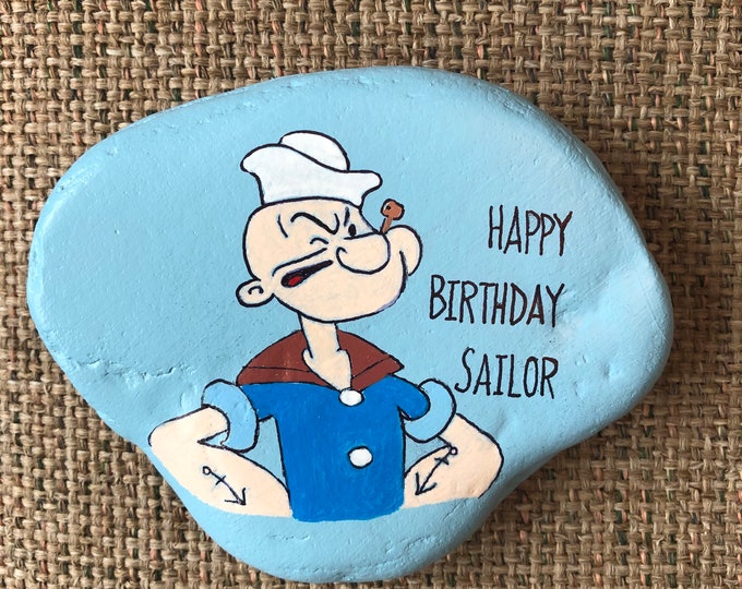 Popeye Painted Rock - Happy Birthday Sailor - Painted Rocks - Etsy