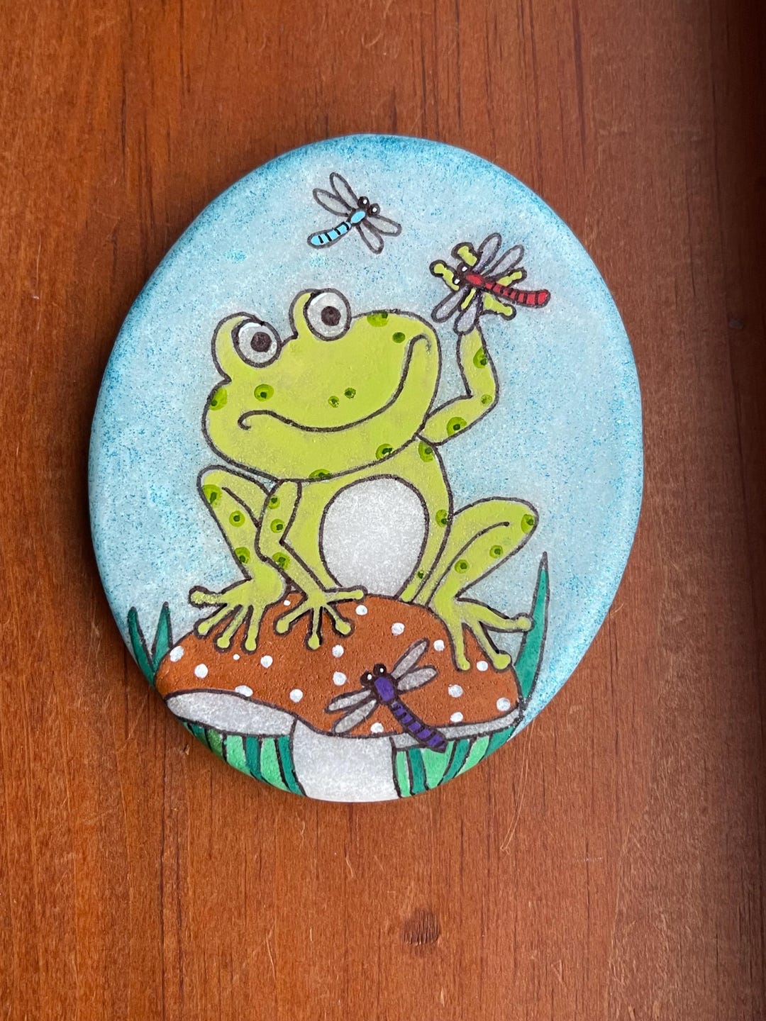 Fun Frog and Dragonflies Painted Rock SEALED Garden Painted Rocks - Etsy