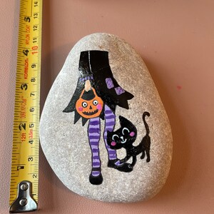 Halloween Witch and Black Cat Painted Rock SEALED - Etsy