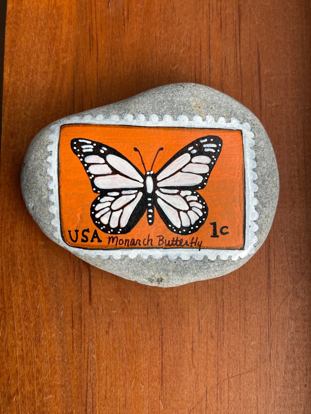 Monarch Butterfly Stamp Painted Rock SEALED - Etsy