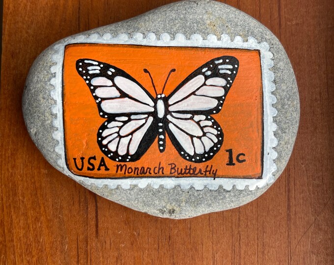 Monarch Butterfly Stamp Painted Rock SEALED - Etsy