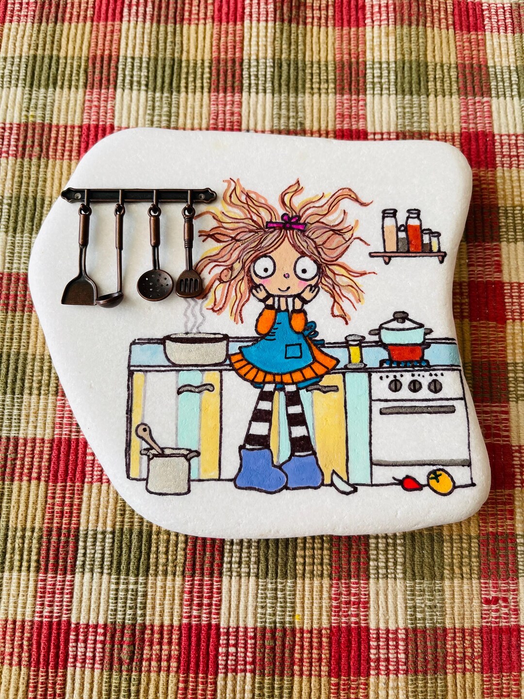 Adorable Cooking Girl Painted Rock SEALED 3D Removable Utensils - Etsy