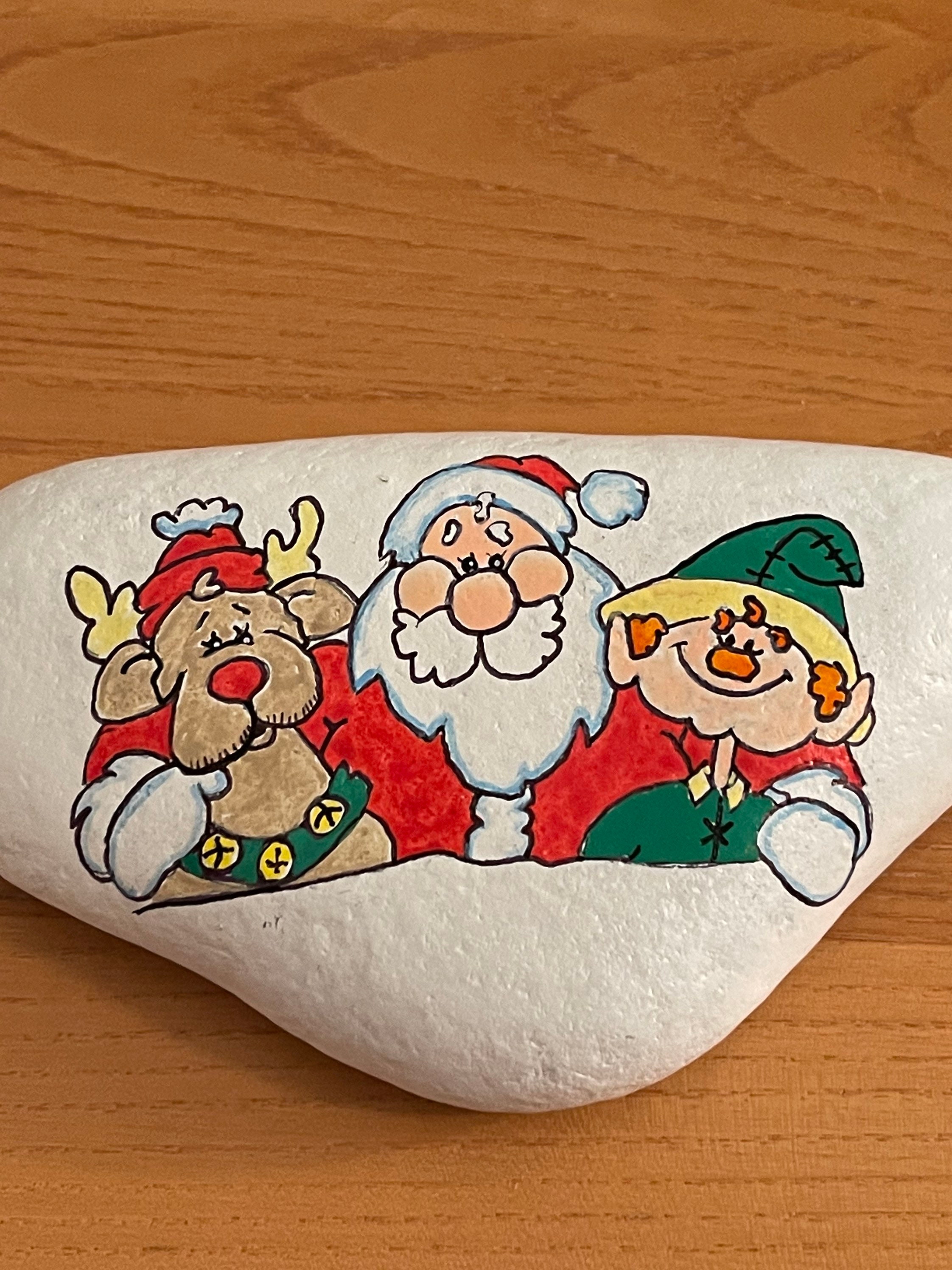 Santa Reindeer and Elf Painted Rock Christmas Trio - Etsy