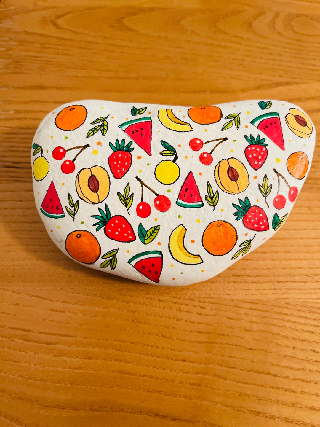 Fruit Painted Rock in Continuous Pattern SEALED Painted Rocks - Etsy