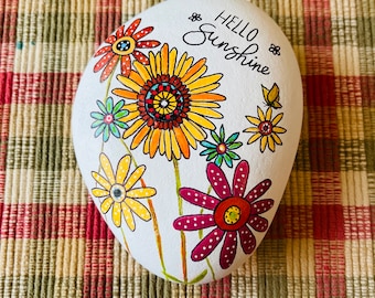 Hello Spring Painted Rock With Wildflowers SEALED - Etsy