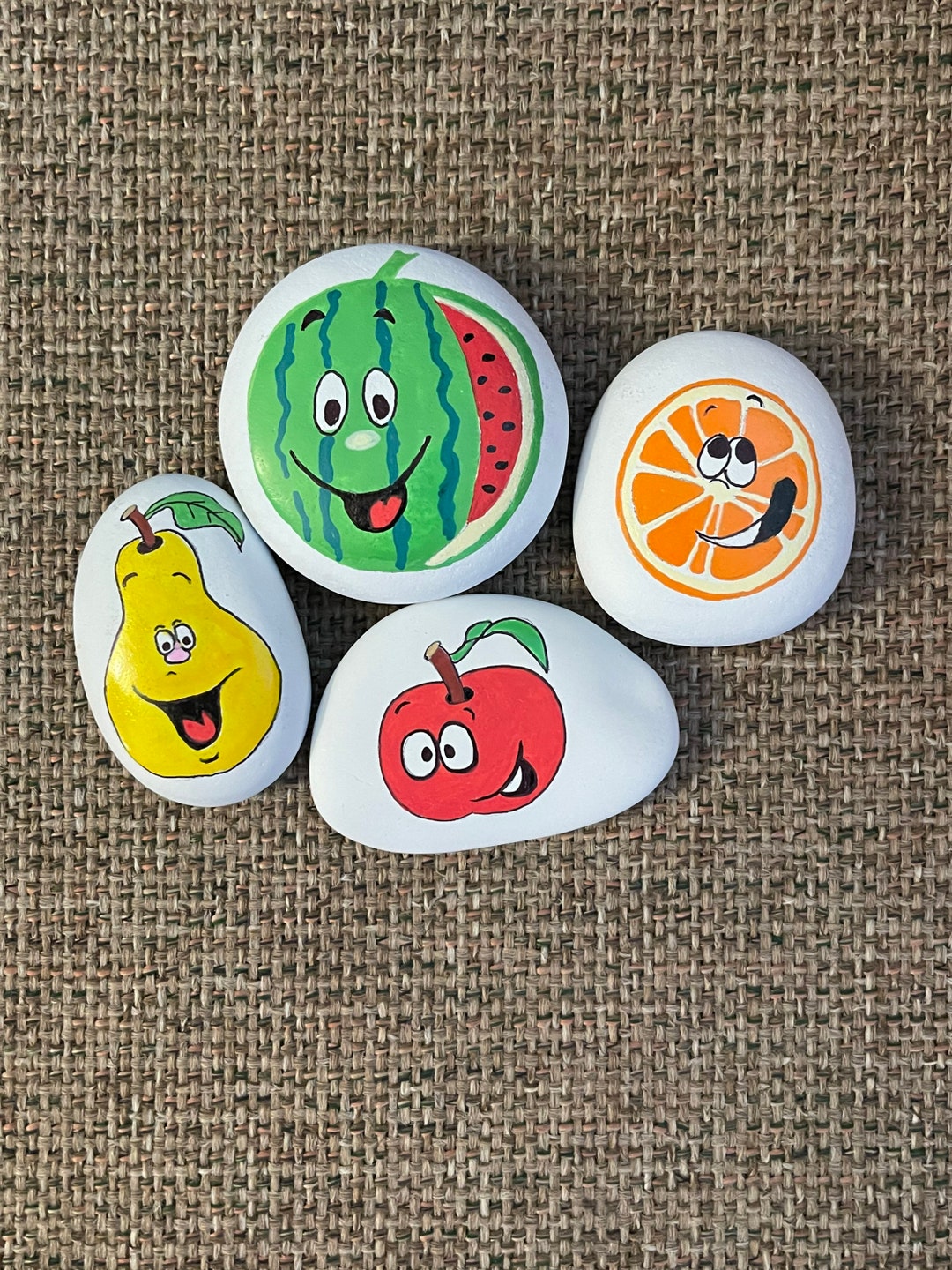 Funny Face Fruit Painted Rocks Set of 4 SEALED - Etsy